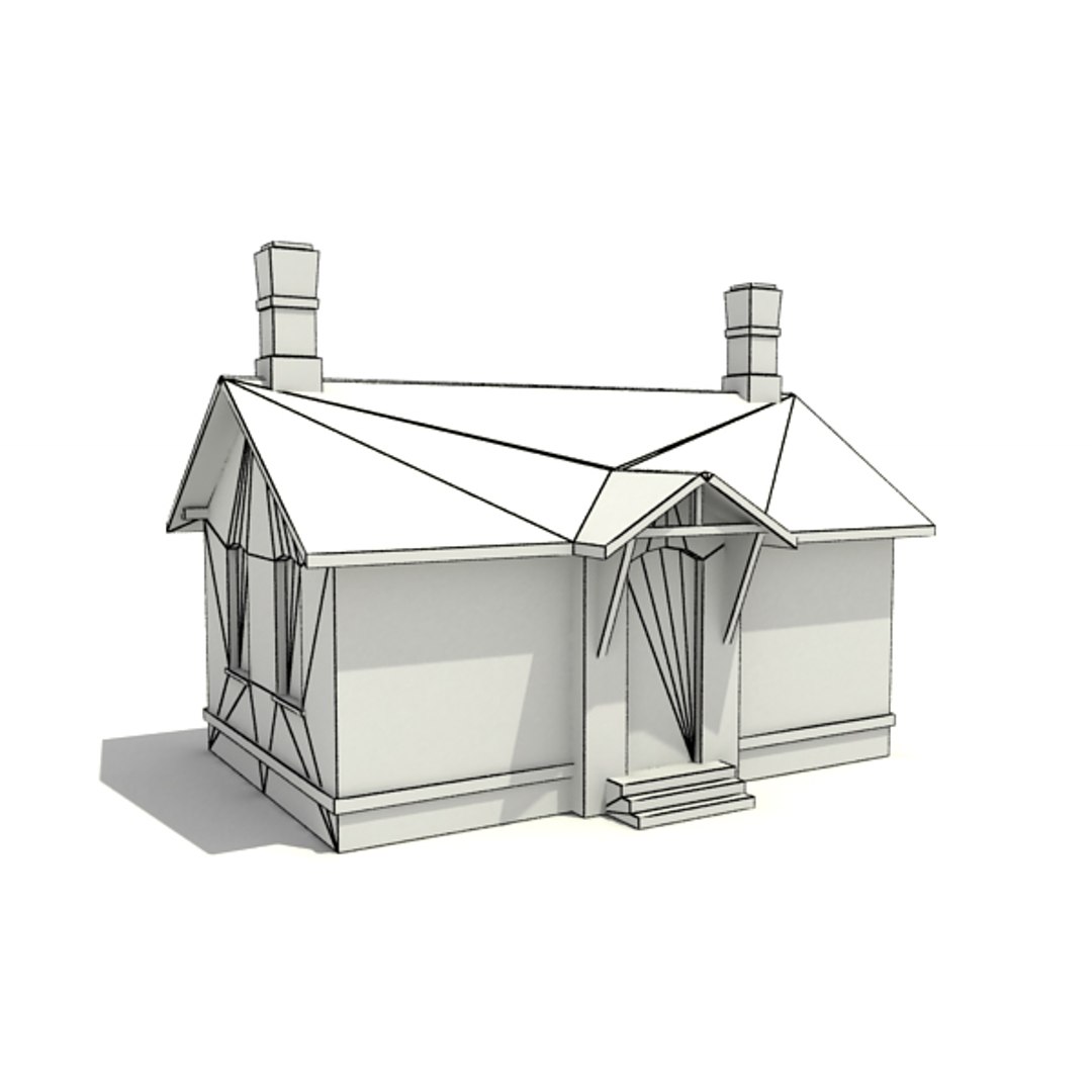 3d low-poly white brick building