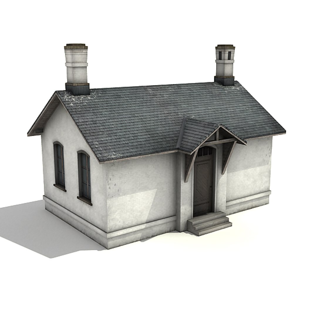 3d low-poly white brick building