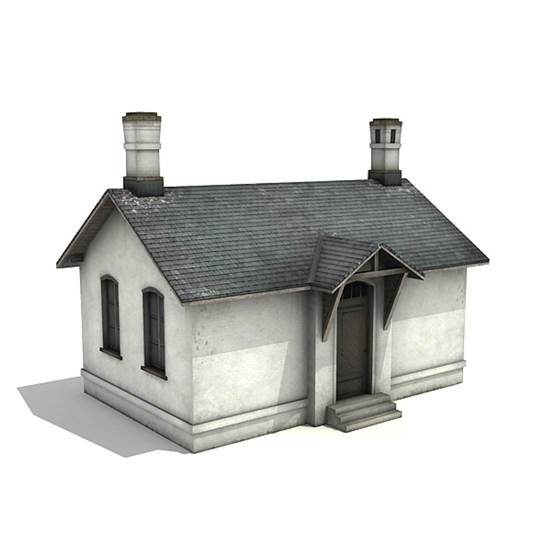 3d low-poly white brick building