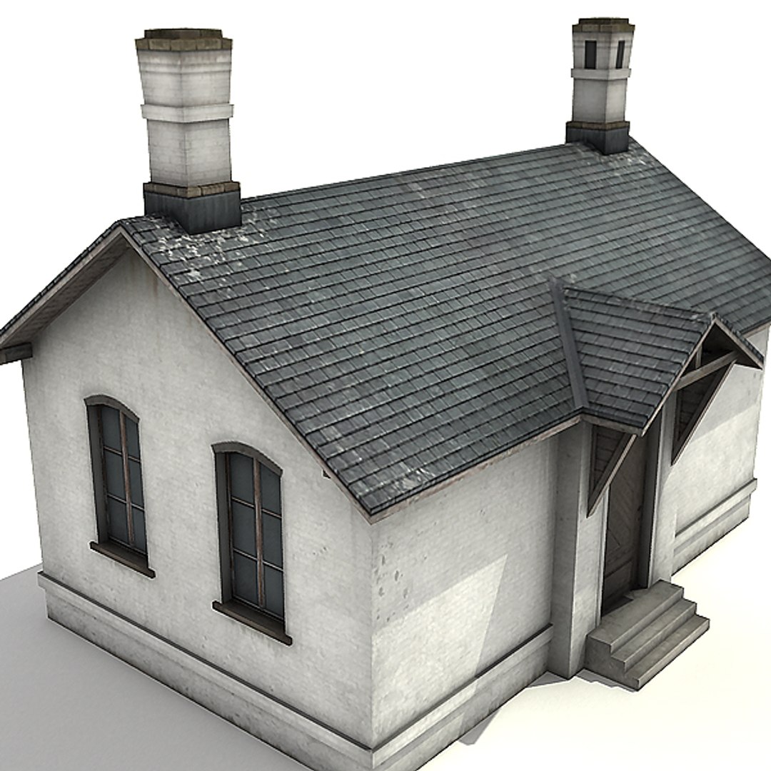 3d low-poly white brick building