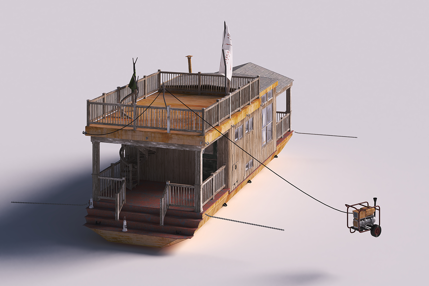River Boat House Mobile Home 3D Model - TurboSquid 1955349