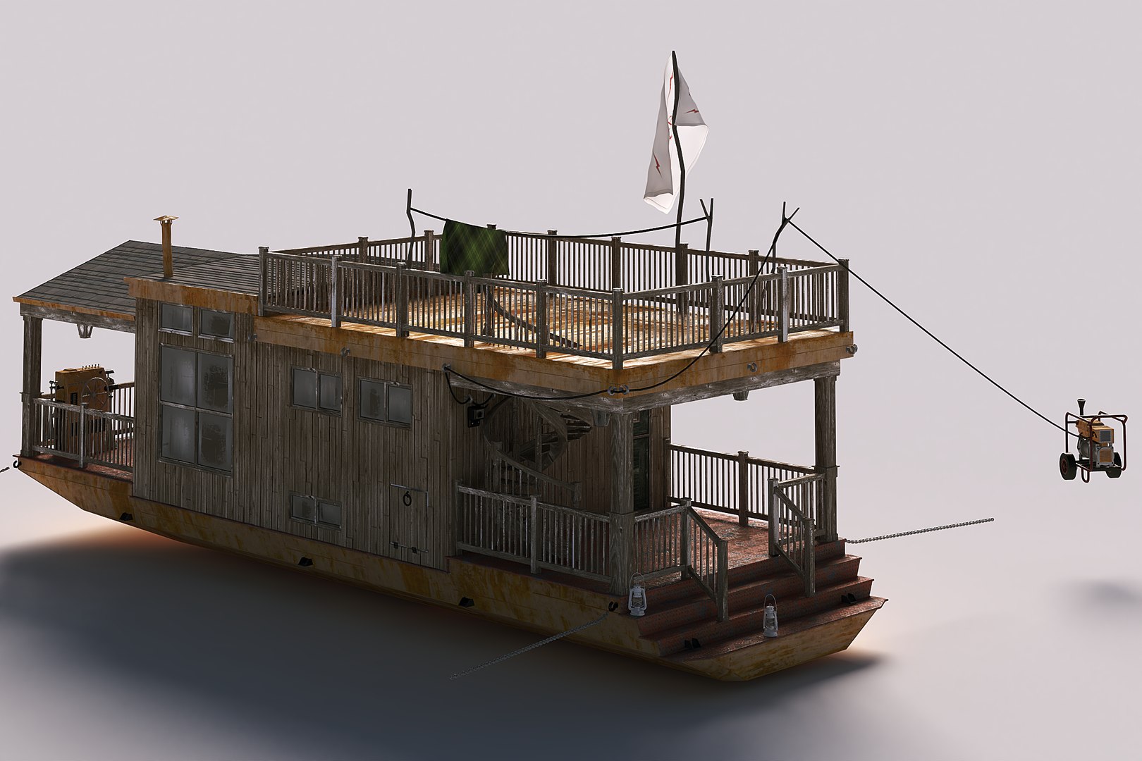 River Boat House Mobile Home 3D Model - TurboSquid 1955349