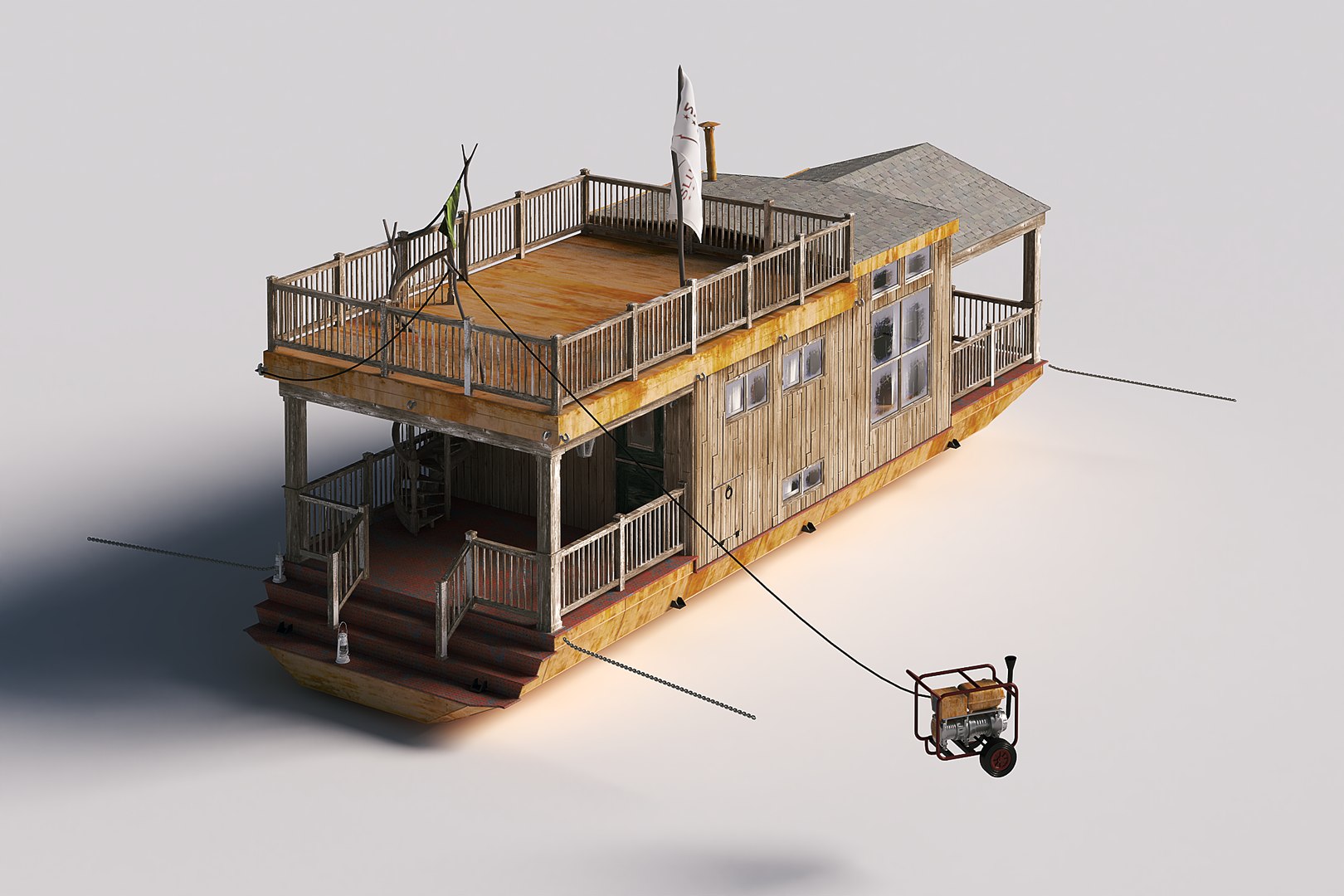 River Boat House Mobile Home 3D Model - TurboSquid 1955349