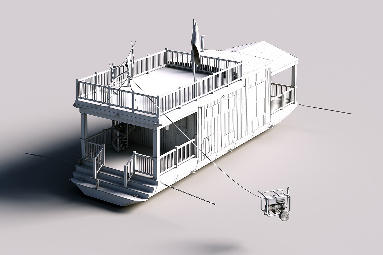 River Boat House Mobile Home 3D Model - TurboSquid 1955349