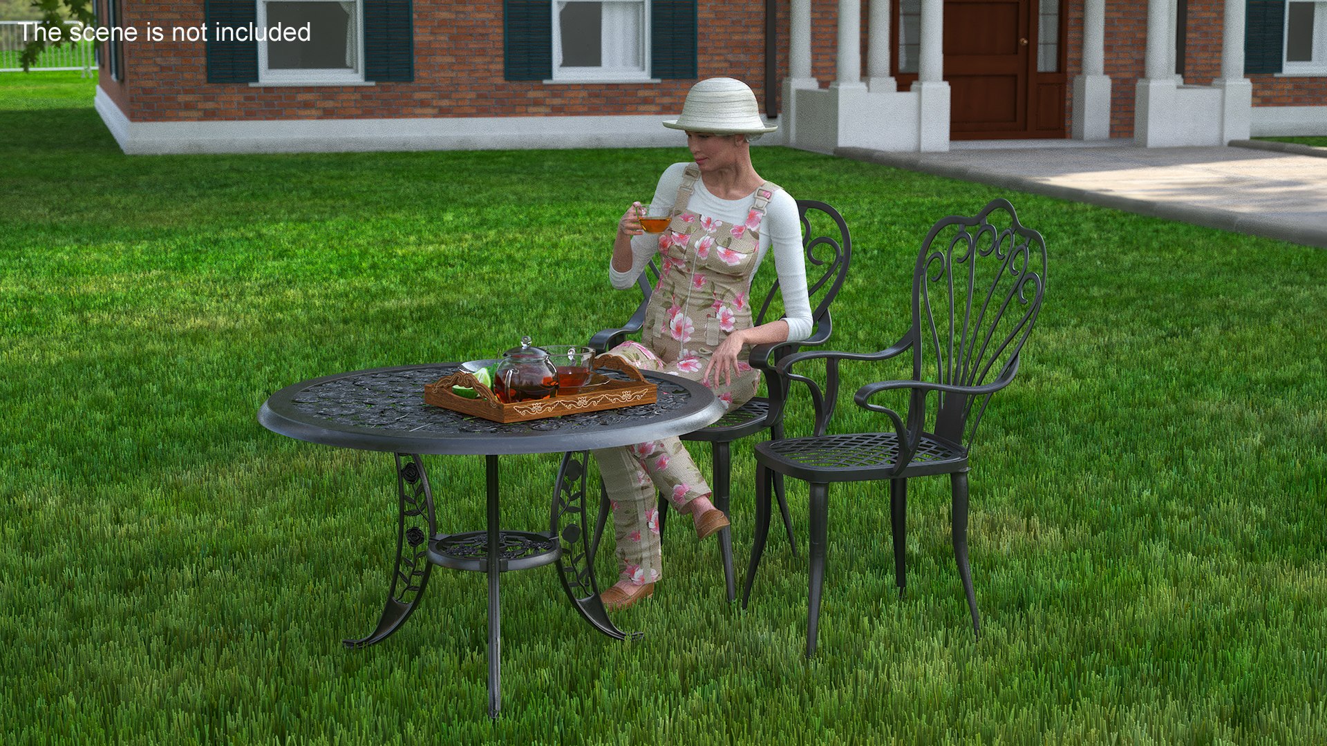 Woman Having Tea In Garden Model - TurboSquid 2340782