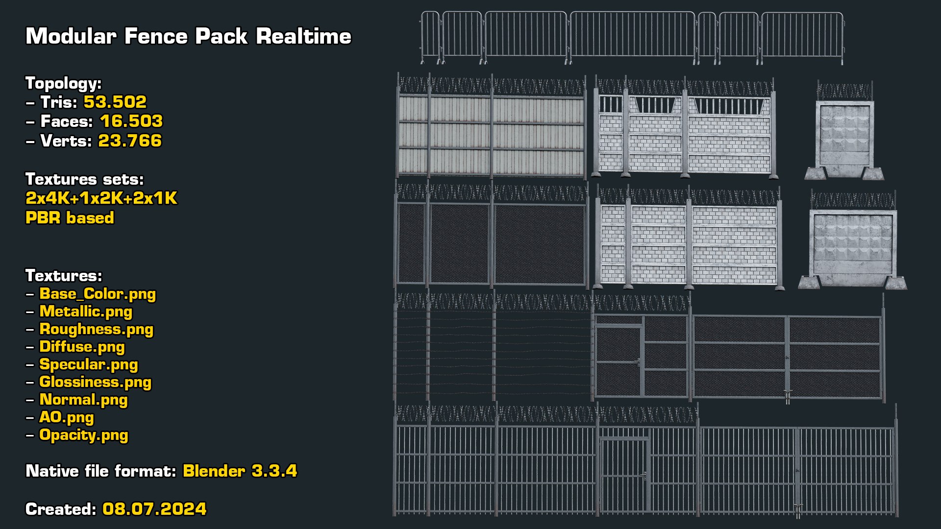 Industrial Fence Pack Modular Realtime 3D Model - TurboSquid 2252399