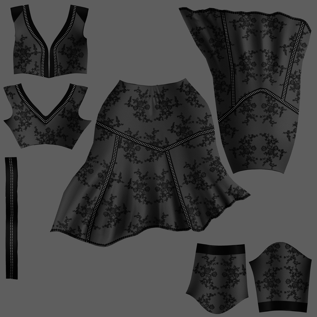 3D Retro Black Lace Effect Wiggle Dress - TurboSquid 2074051