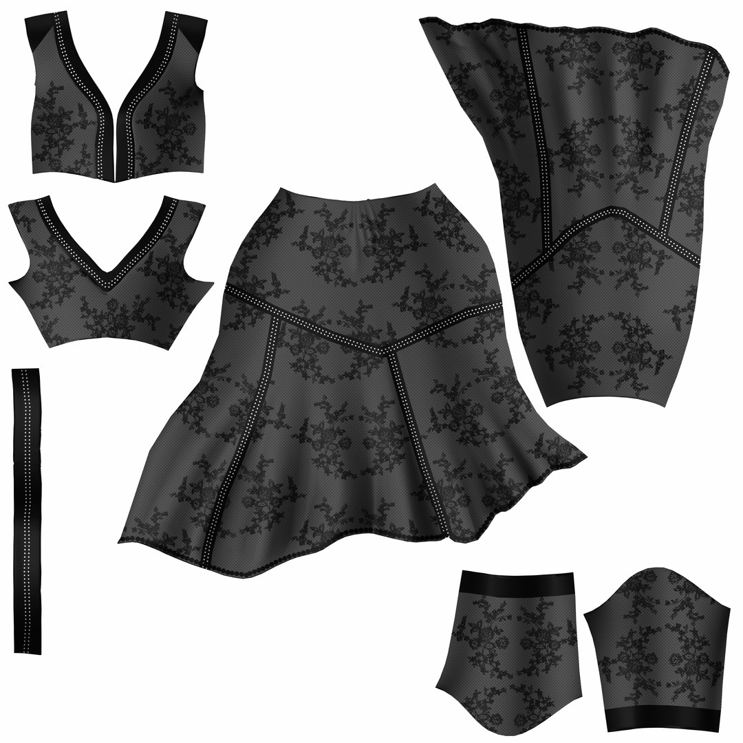 3D Retro Black Lace Effect Wiggle Dress - TurboSquid 2074051