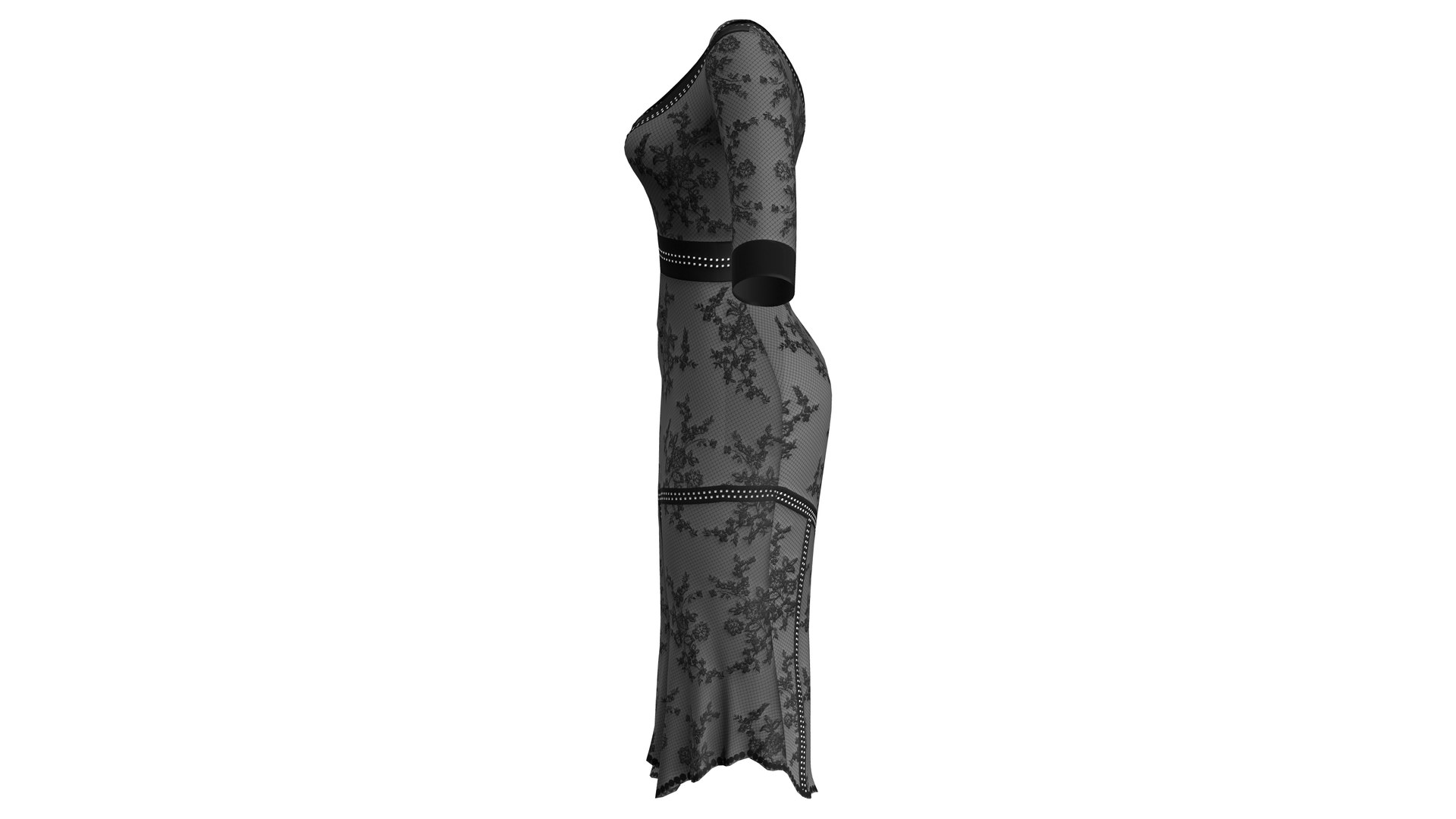 3D Retro Black Lace Effect Wiggle Dress - TurboSquid 2074051