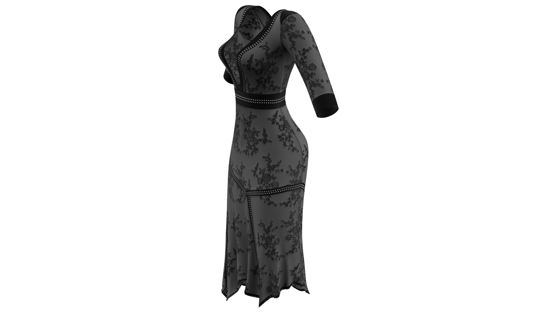3D Retro Black Lace Effect Wiggle Dress - TurboSquid 2074051