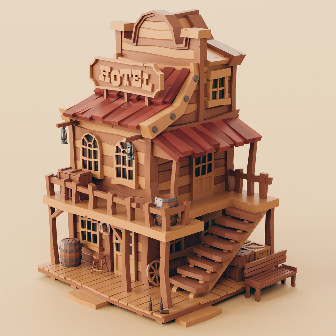 3D Model Lowpoly Wild West Hotel 01 - TurboSquid 1875578