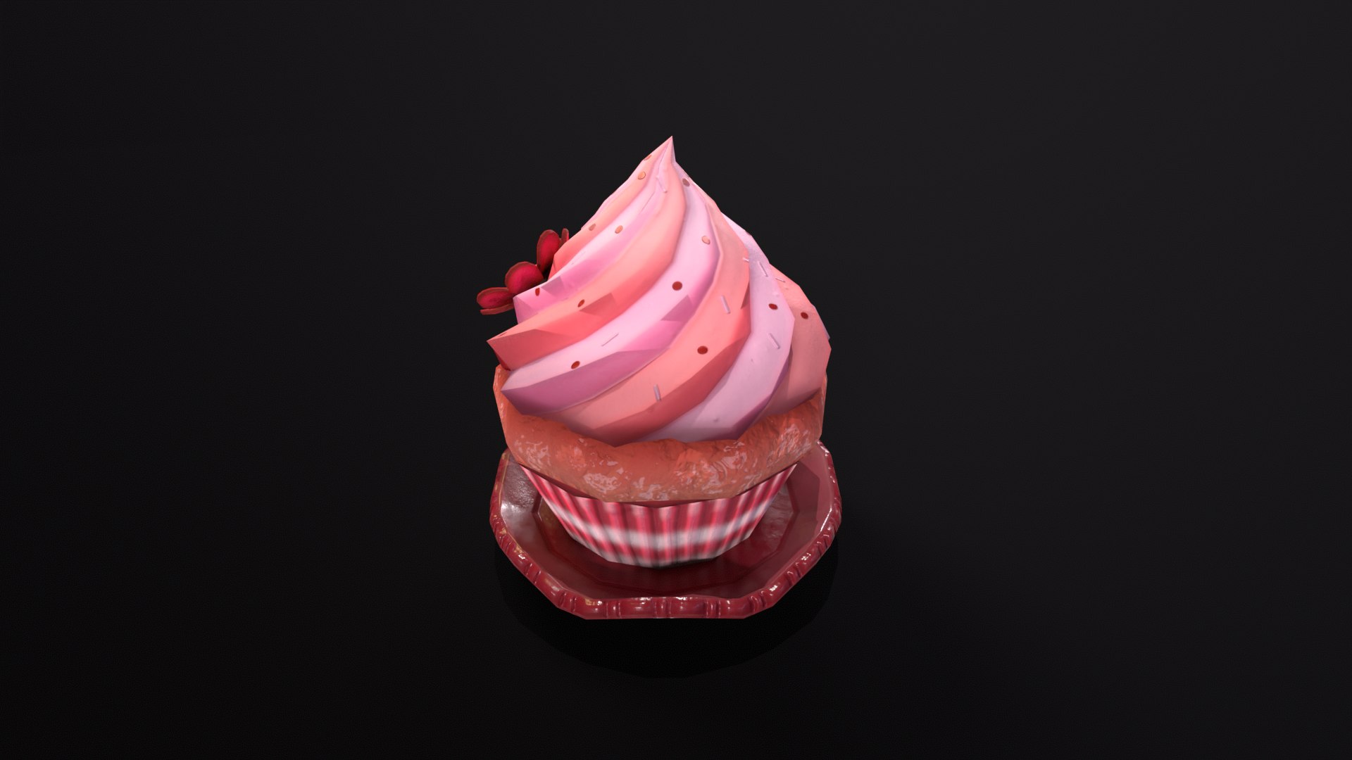 Strawberry Floral Cupcake 3D Model - TurboSquid 2231821