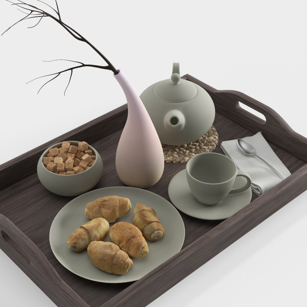 3D Wooden Tray Breakfast Teapot - TurboSquid 1570473