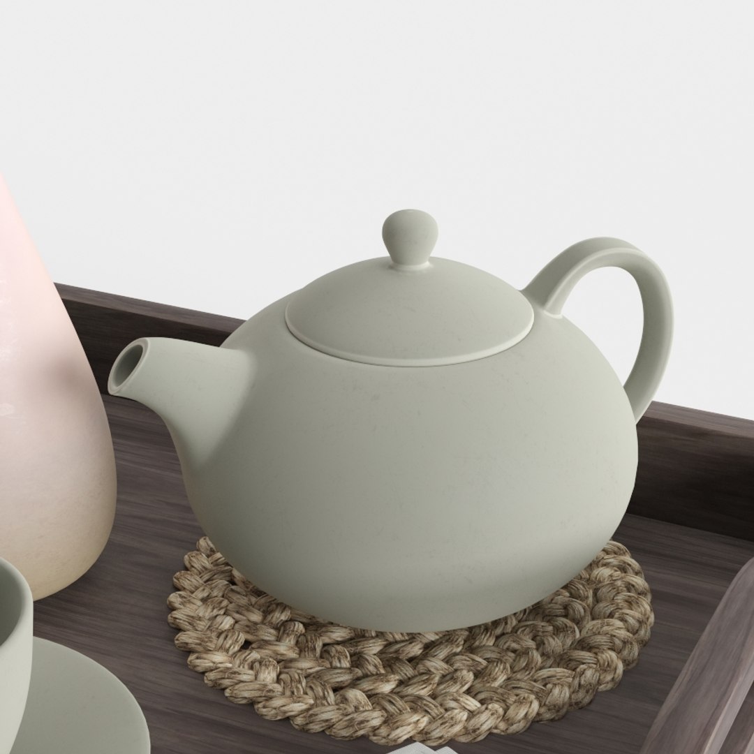 3D Wooden Tray Breakfast Teapot - TurboSquid 1570473