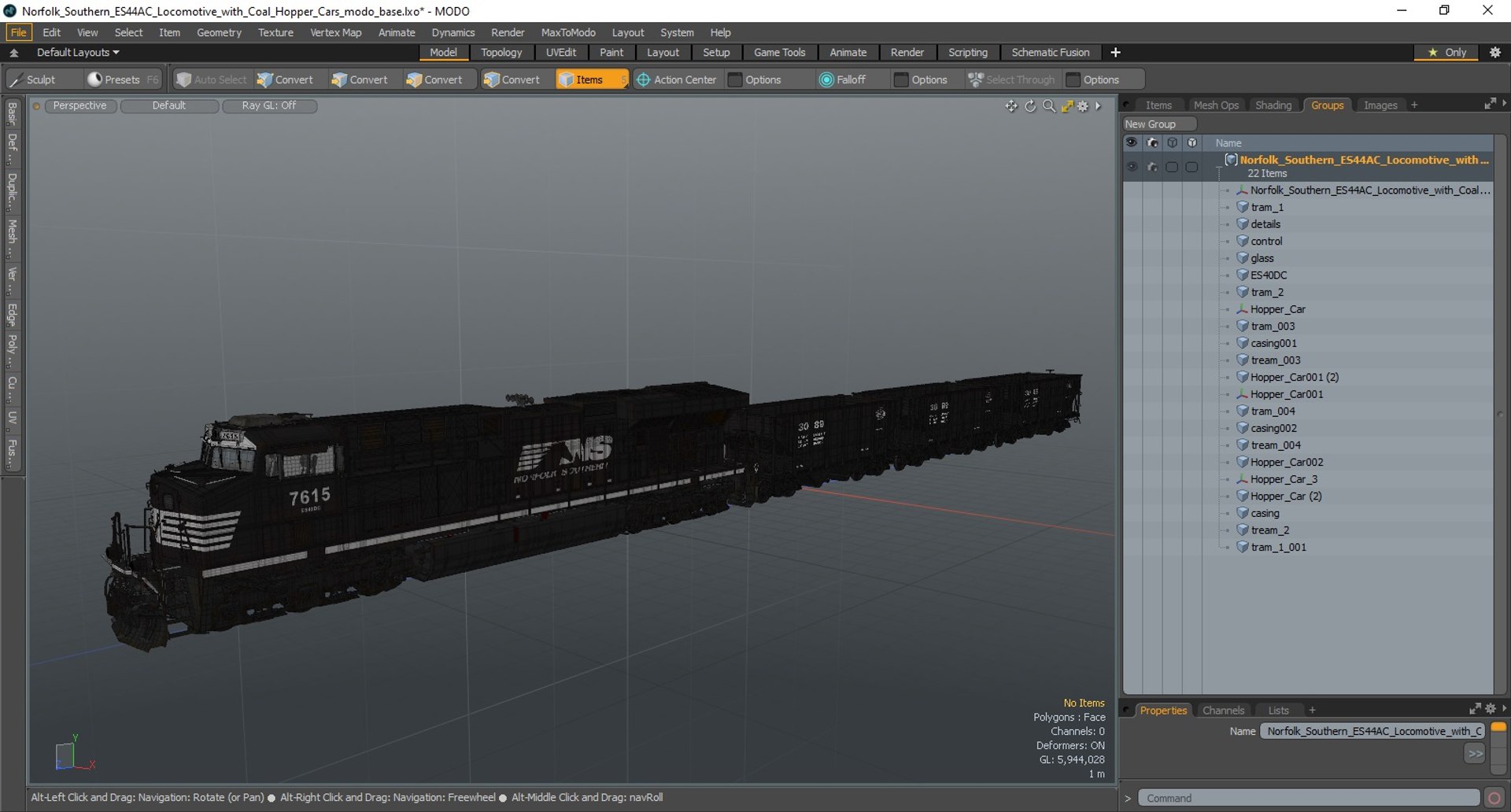 Norfolk Southern ES44AC Locomotive With Coal Hopper Cars 3D ...