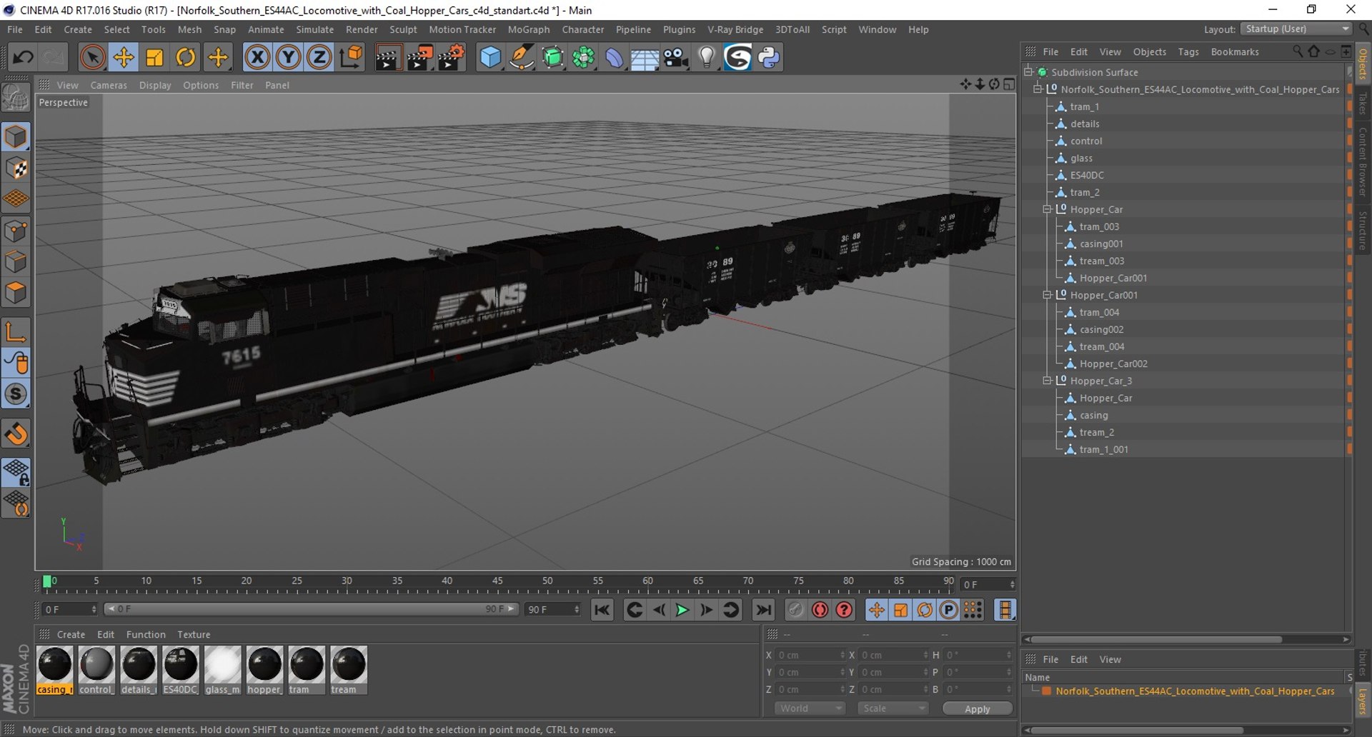 Norfolk Southern ES44AC Locomotive With Coal Hopper Cars 3D ...