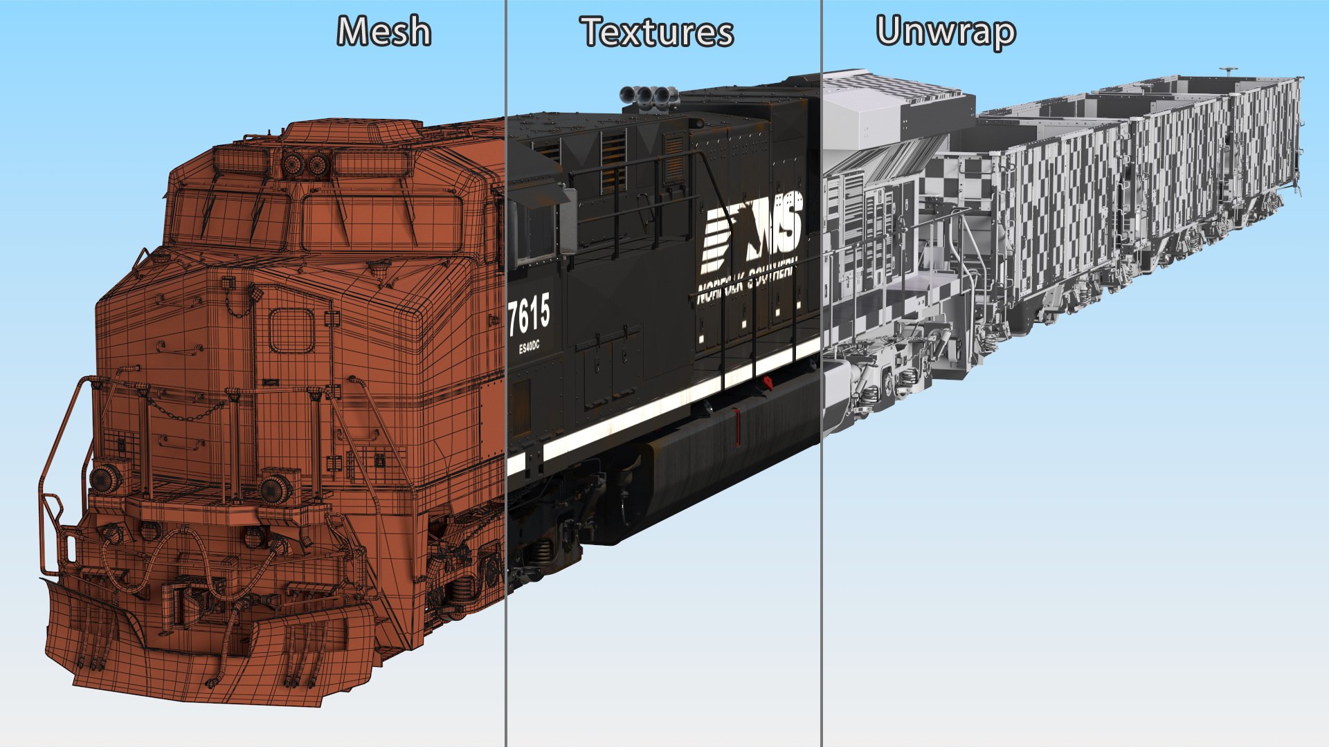 Norfolk Southern ES44AC Locomotive With Coal Hopper Cars 3D - TurboSquid 2206549