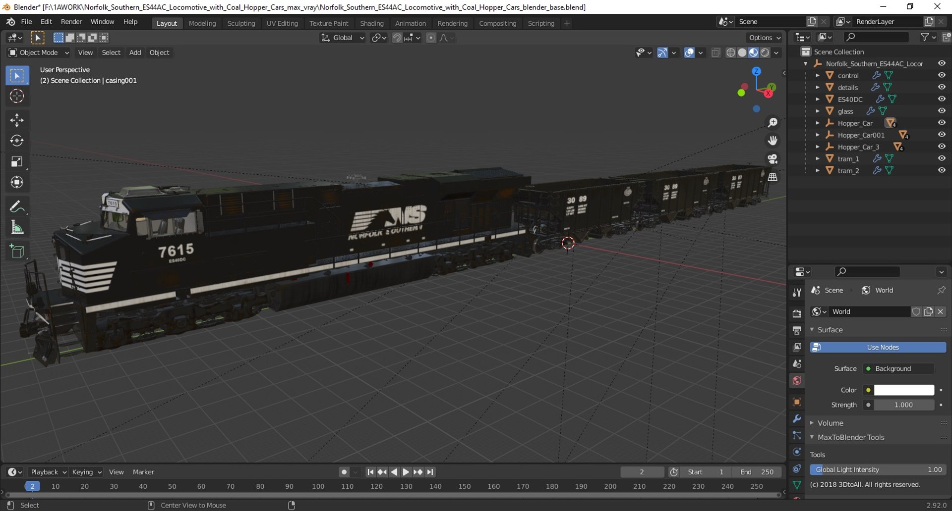 Norfolk Southern ES44AC Locomotive With Coal Hopper Cars 3D ...