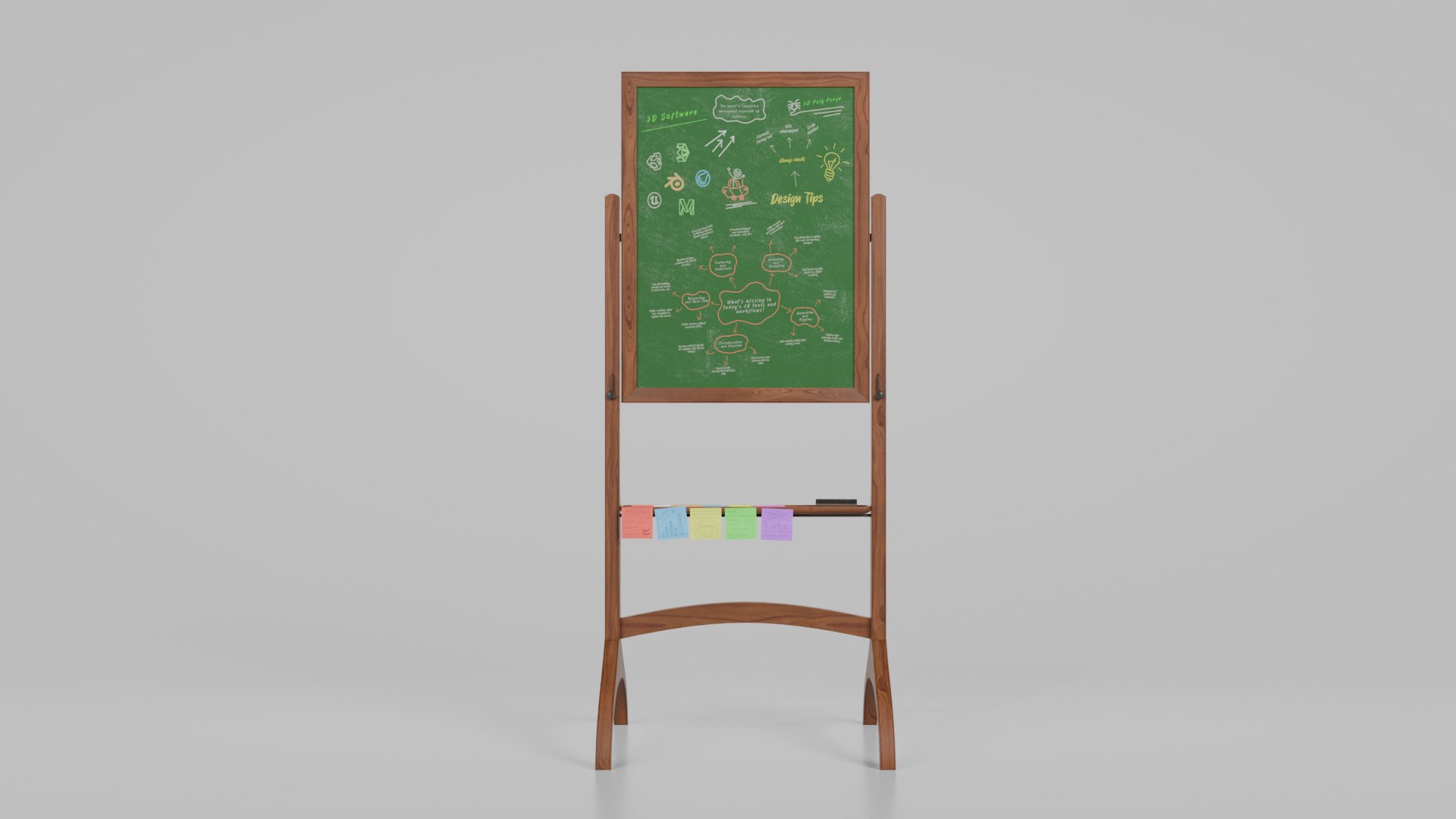3D Customizable Double-Sided Wooden Greenboard Tall Writing Board Model ...