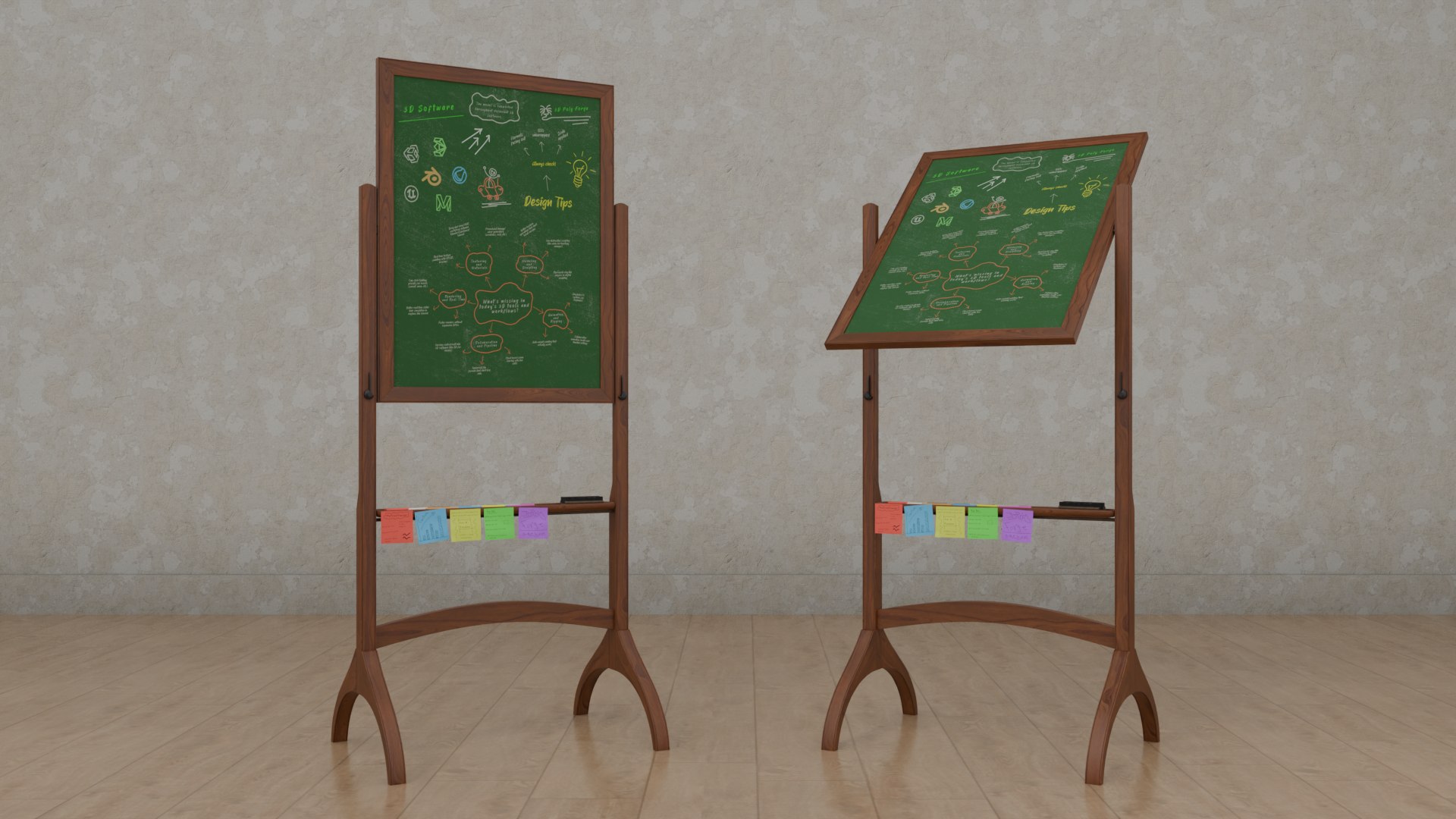 3D Customizable Double-Sided Wooden Greenboard Tall Writing Board Model ...