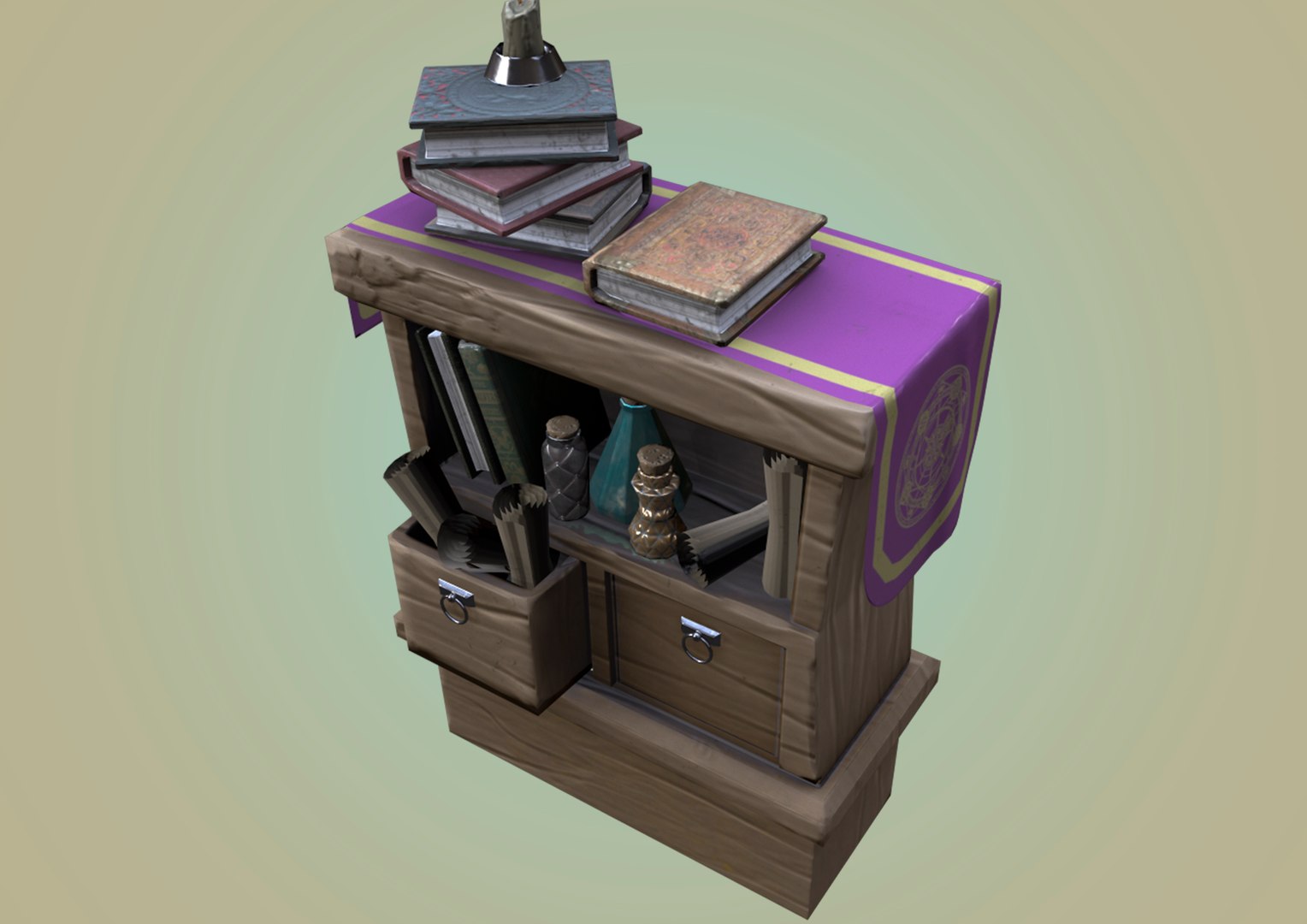 3D Stylized Medieval Wide Cupboard With Items Gamereadyce Painter Model ...