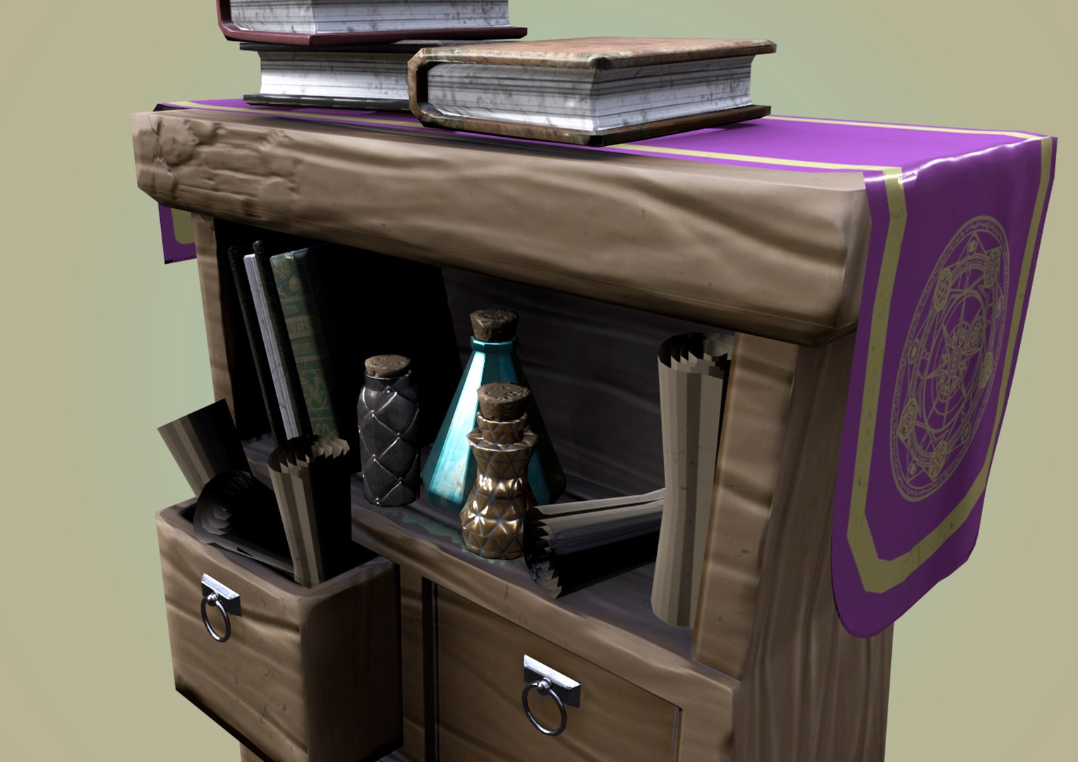 3D Stylized Medieval Wide Cupboard With Items Gamereadyce Painter Model ...
