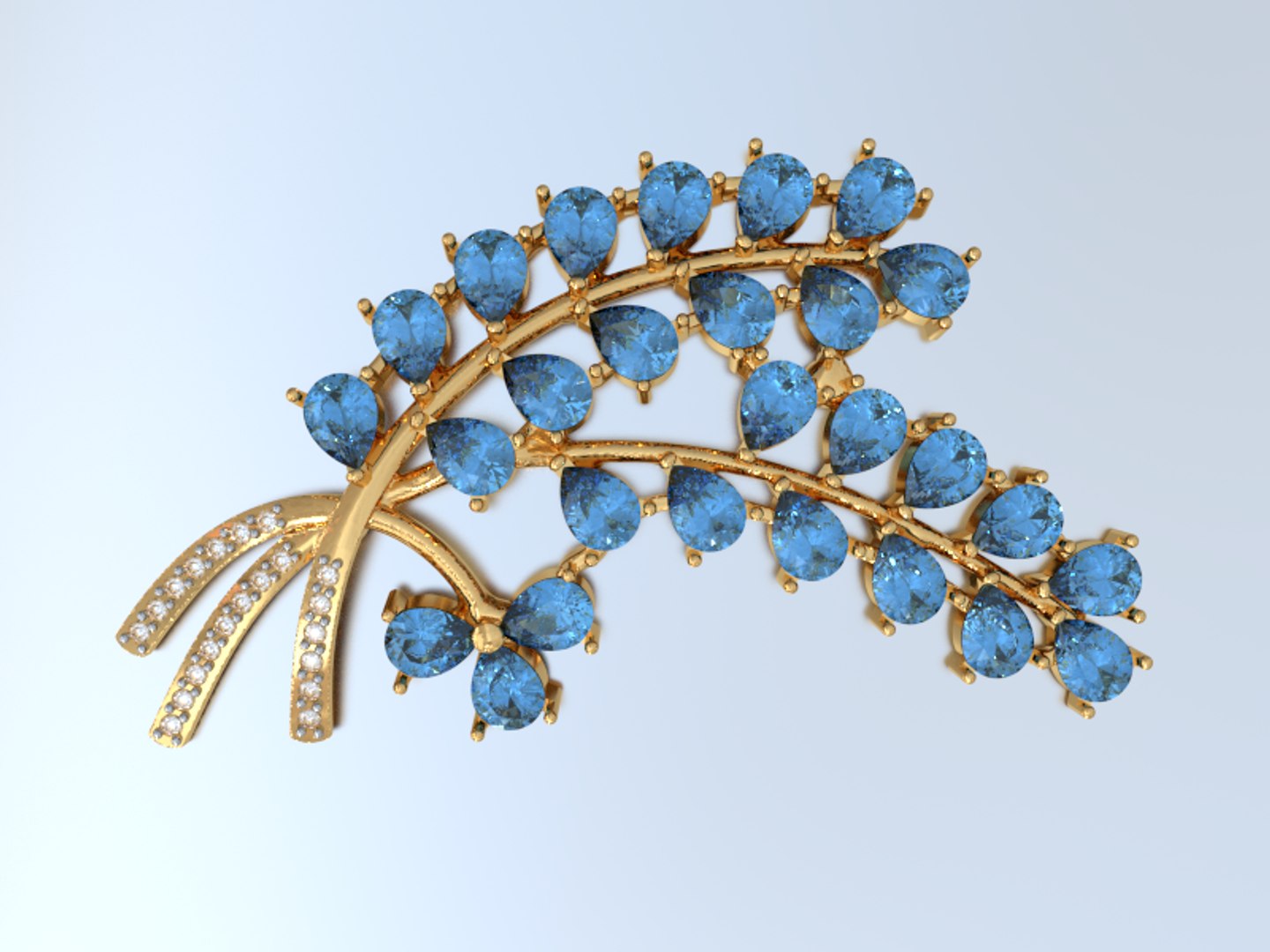 3d Model Golden Branch Pin Gold Silver