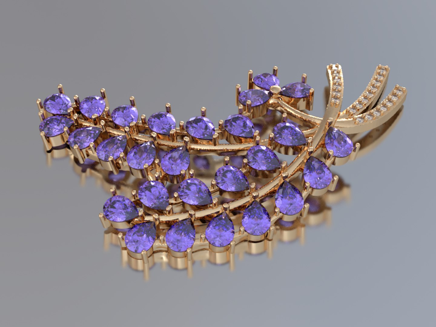 3d Model Golden Branch Pin Gold Silver