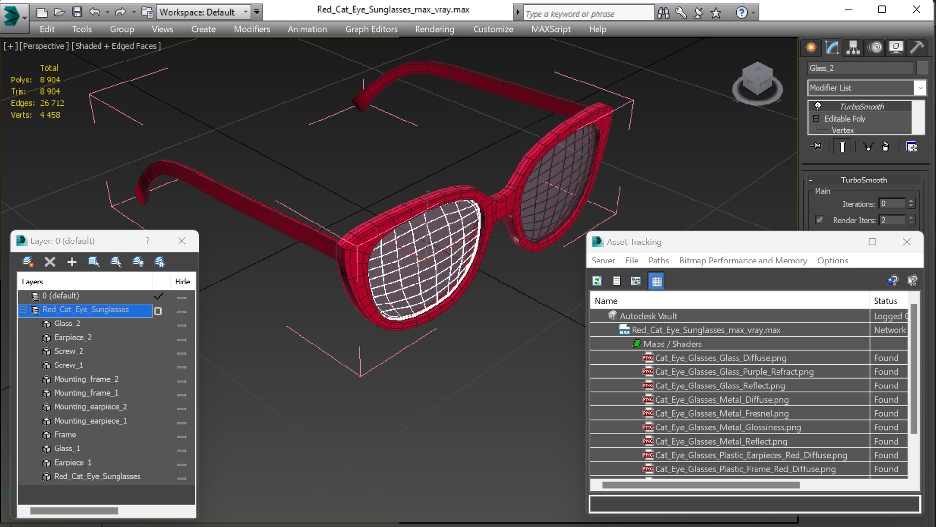 Red Cat Eye Sunglasses 3D model - TurboSquid 2143540