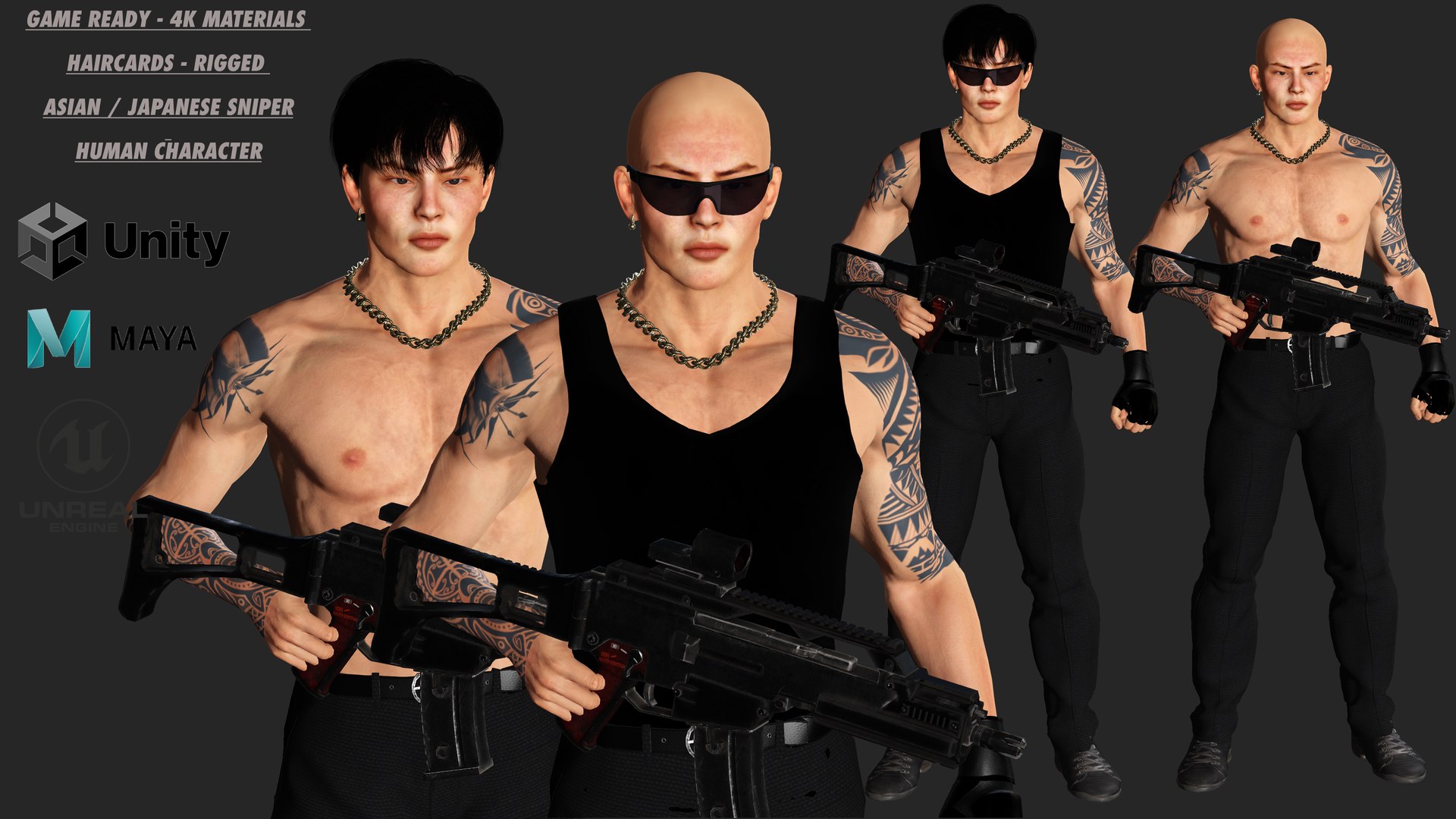 REALISTIC HUMAN RIGGED CHARACTER - ASIAN or JAPANESE SNIPER model ...