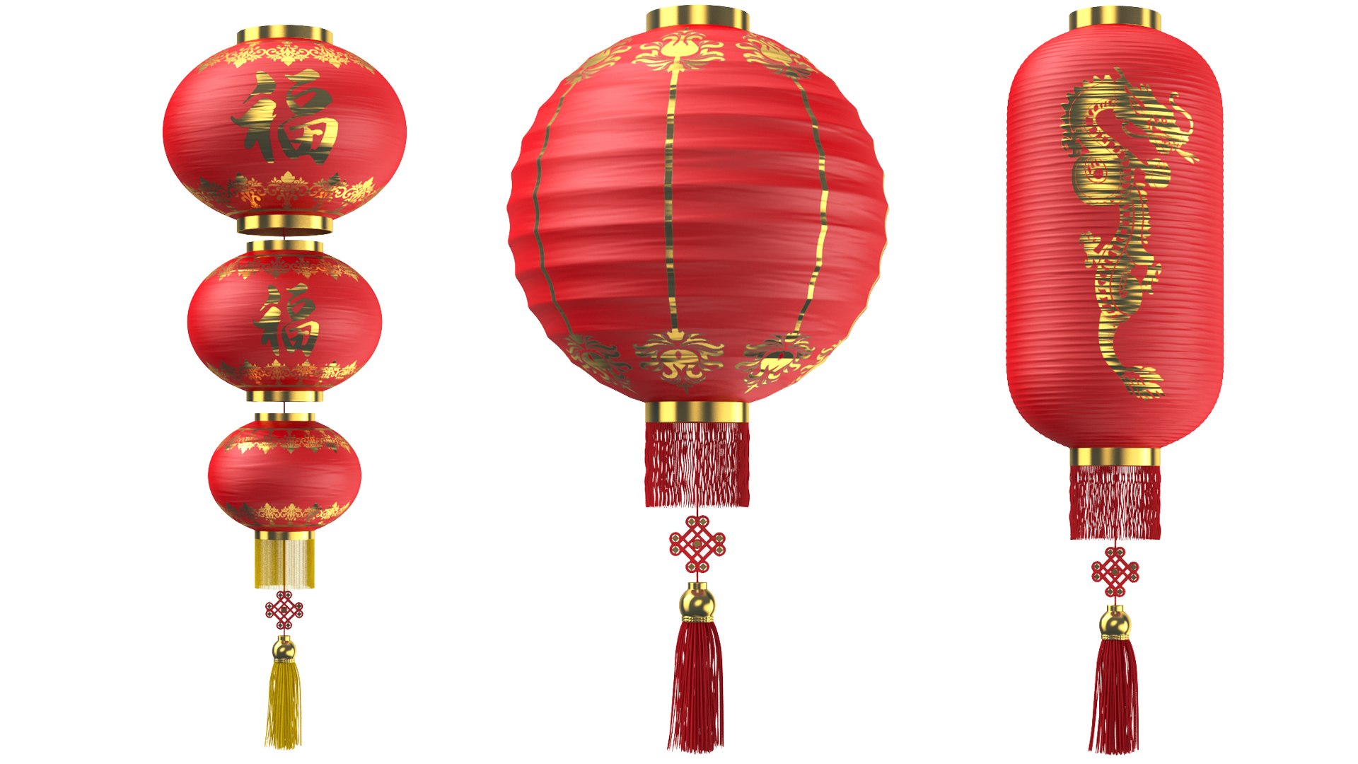 3D Three Detailed Paper Lanterns Model - TurboSquid 2007491