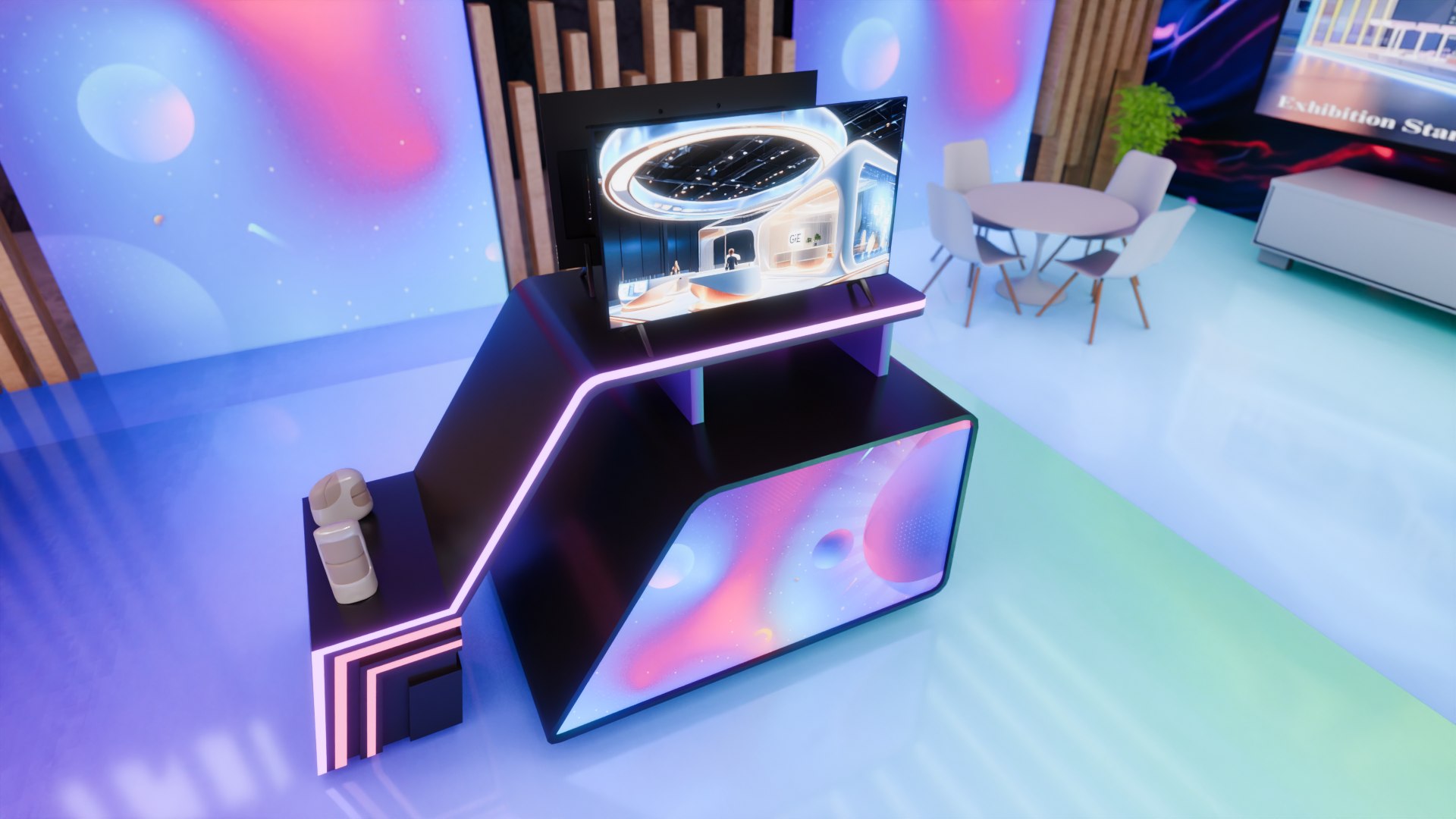 3D Model Futuristic Sci-Fi Neon Exhibition Booth 3D Model 3D Model ...