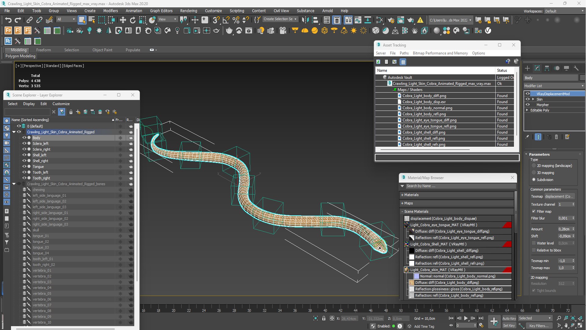 3D Crawling Light Skin Cobra Animated Rigged Model - TurboSquid 2413187