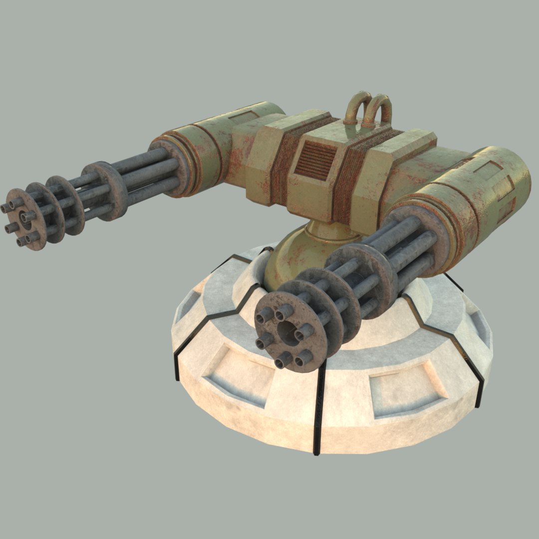 3D gattling minigun turret - TurboSquid 1601495