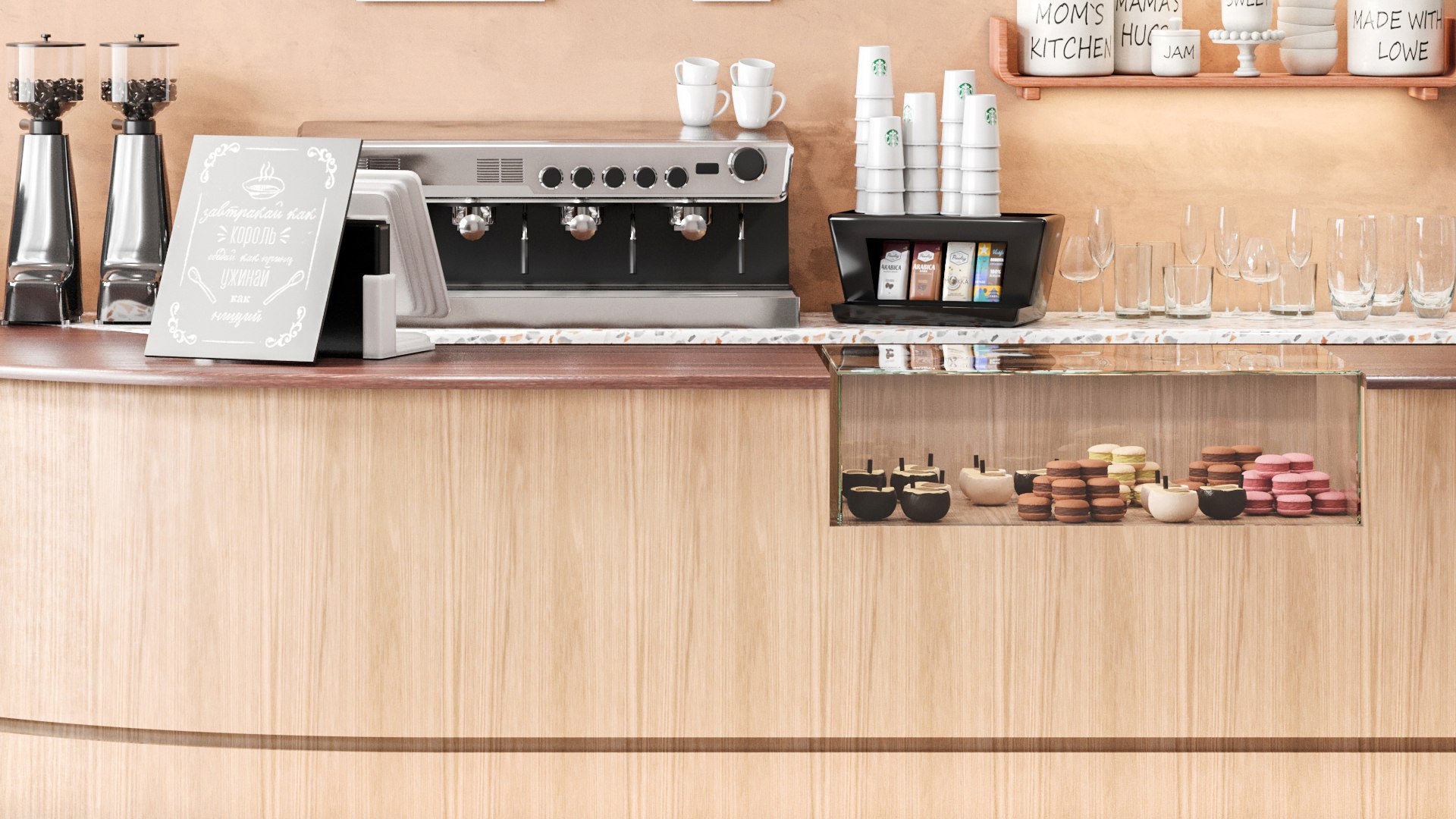Cafe With A Display Case With Desserts And A Coffee Machine 3D Model ...