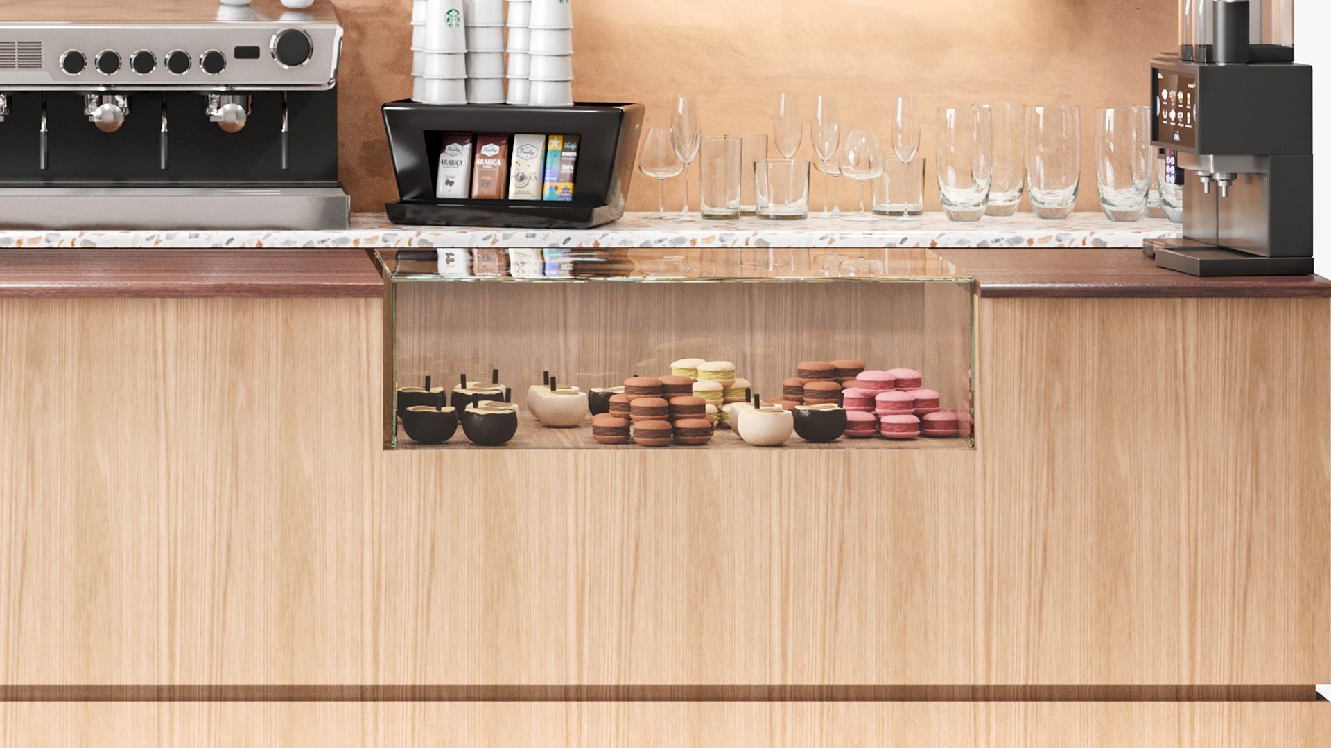 Cafe With A Display Case With Desserts And A Coffee Machine 3D Model ...