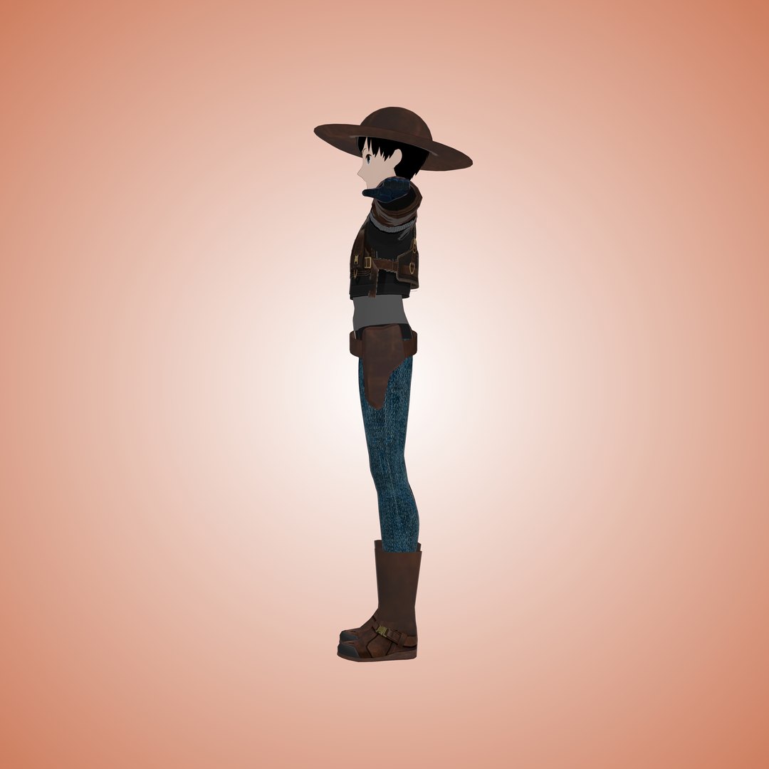 Anime Style Wild West Cowboy 3D Character Model For Vtuber VRM Model ...