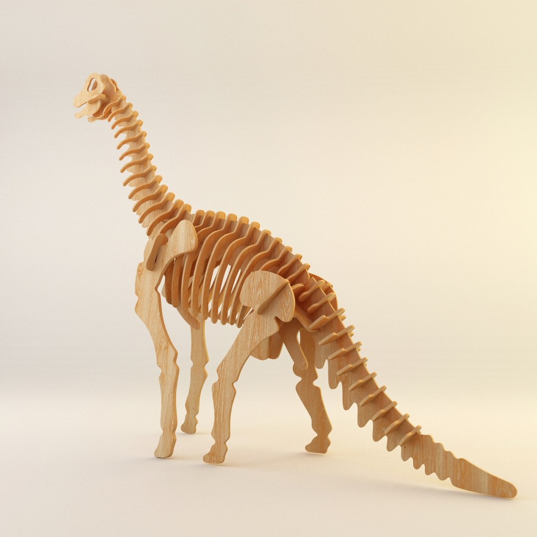 wooden brontosaurus 3d model
