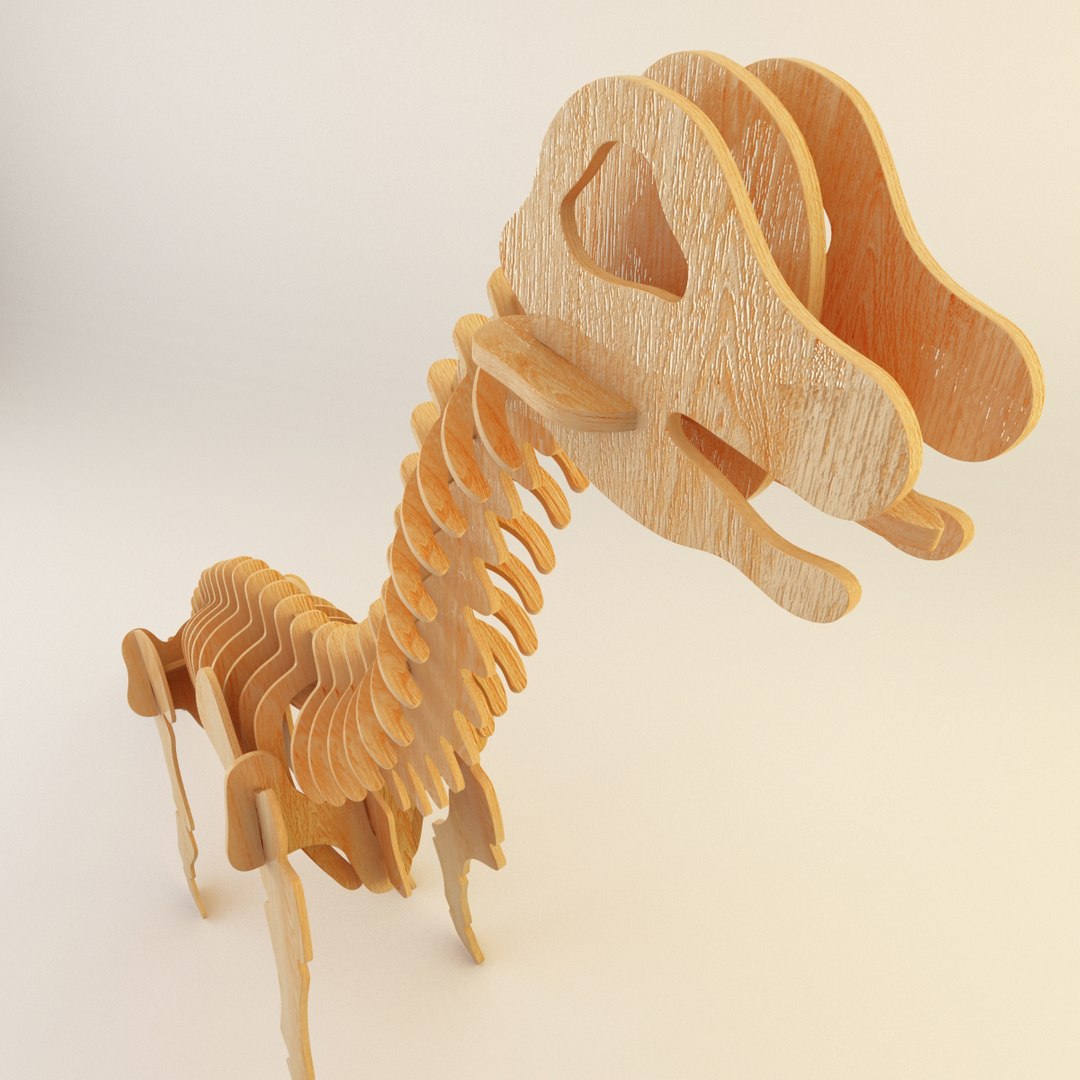 wooden brontosaurus 3d model