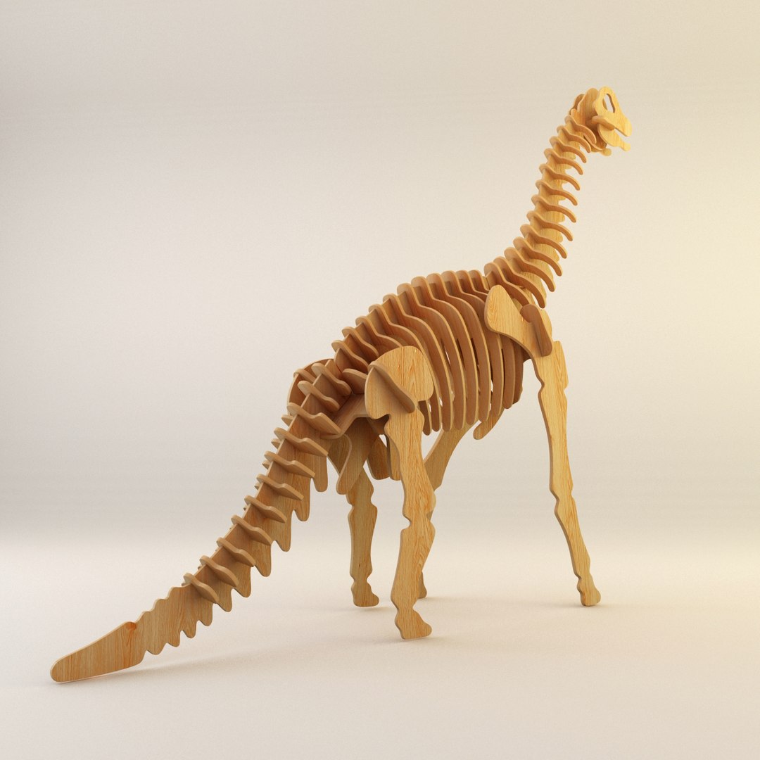 wooden brontosaurus 3d model