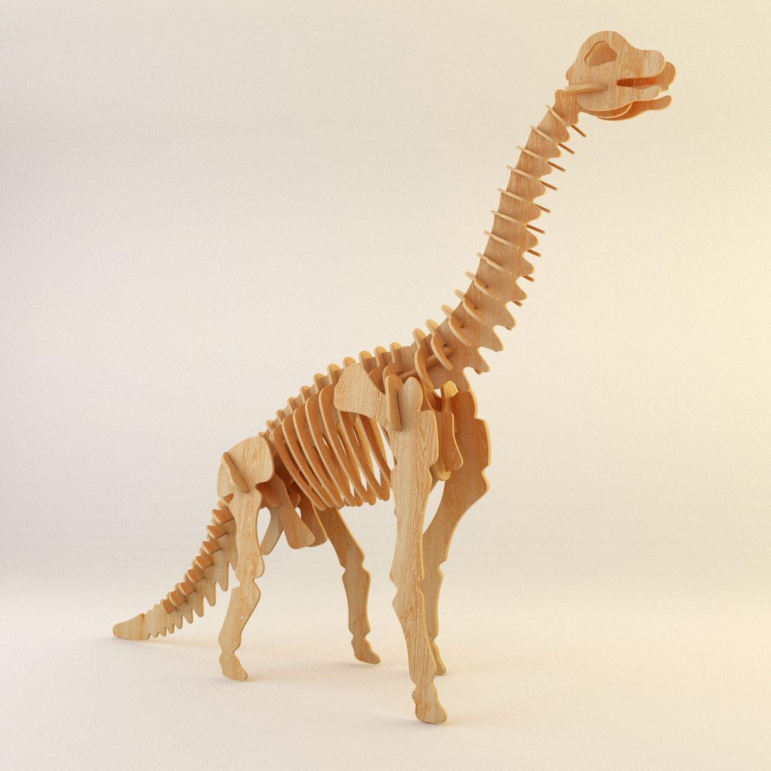 wooden brontosaurus 3d model