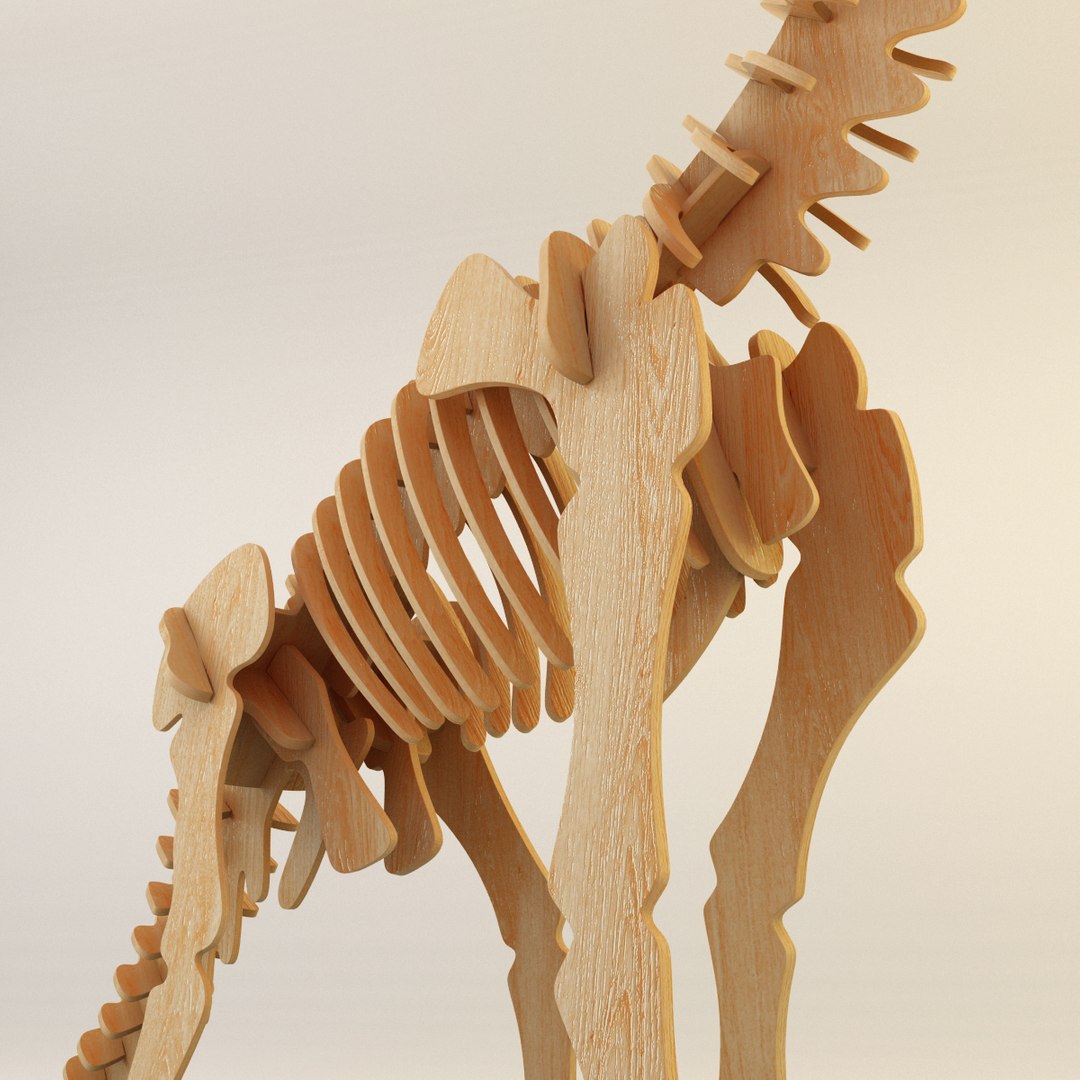 wooden brontosaurus 3d model