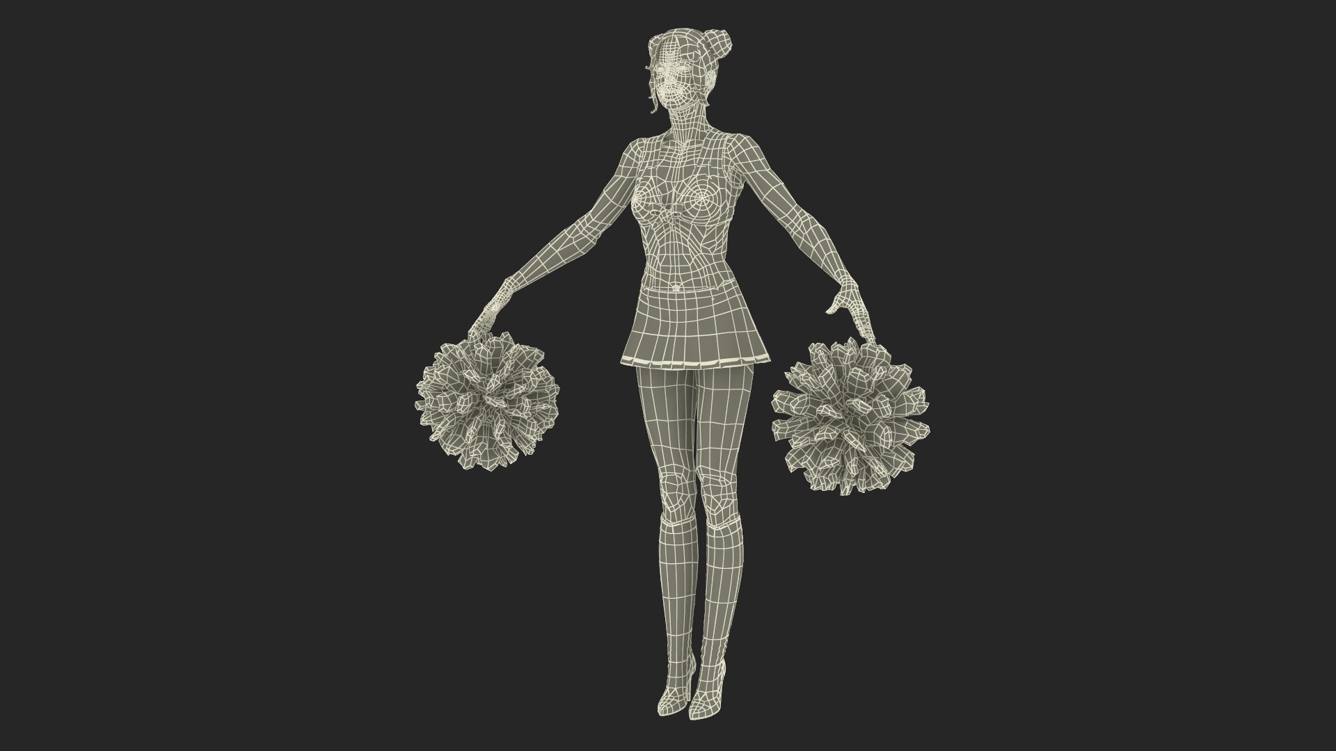 3D Model Caucasian Female Dancer With Pom-poms T-pose - TurboSquid 2208678