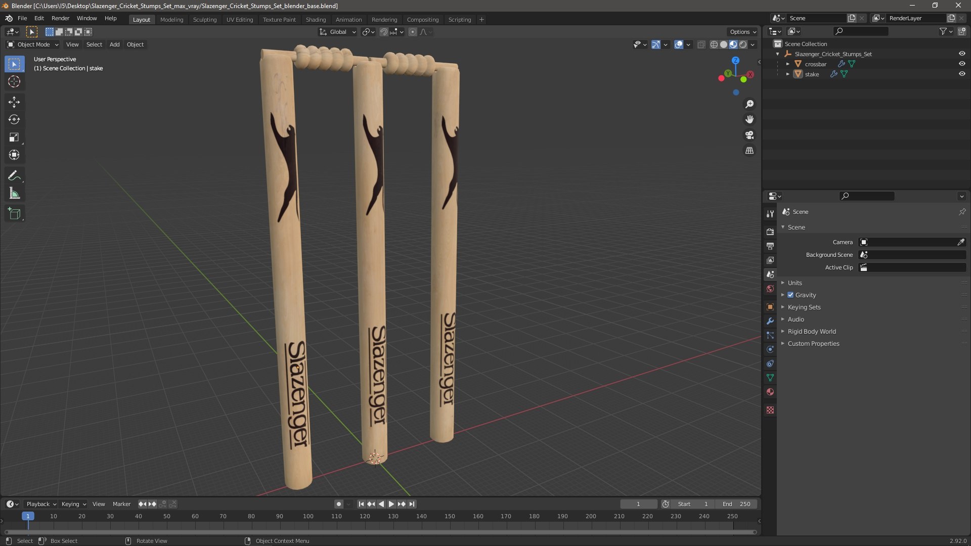 Slazenger Cricket Stumps Set 3D Model - TurboSquid 2189676