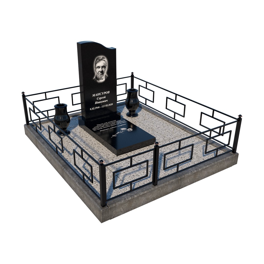 Grave With Black Polished Tombstone And Railing 3D Model - TurboSquid ...
