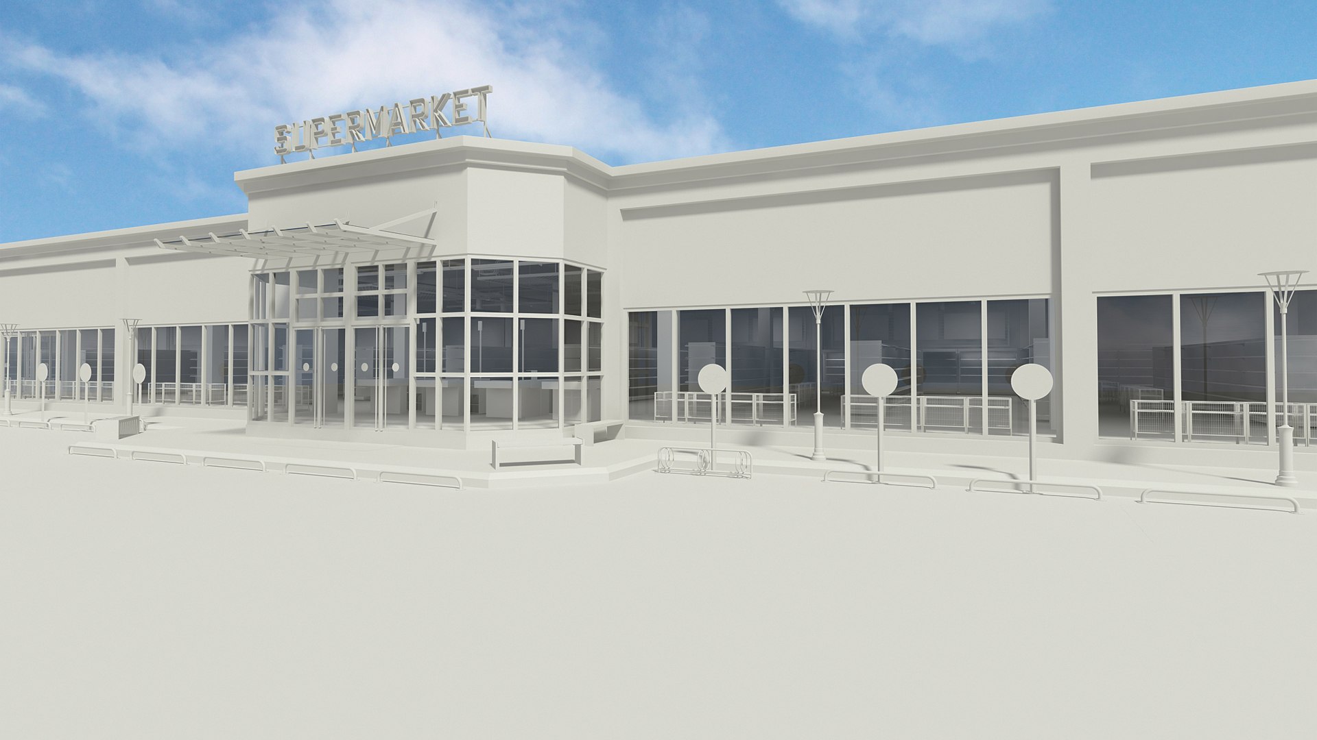 3D Supermarket Building Full- No Textures Model - TurboSquid 1970214