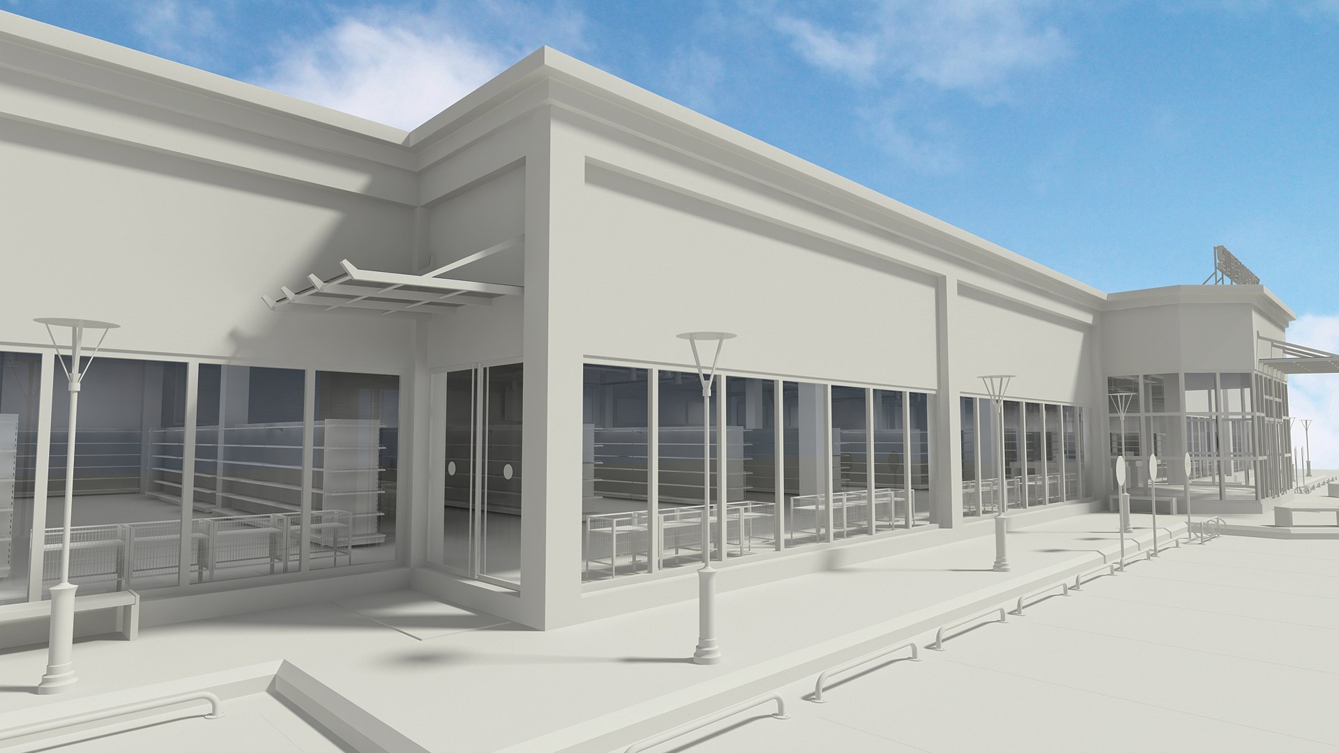 3D Supermarket Building Full- No Textures Model - TurboSquid 1970214
