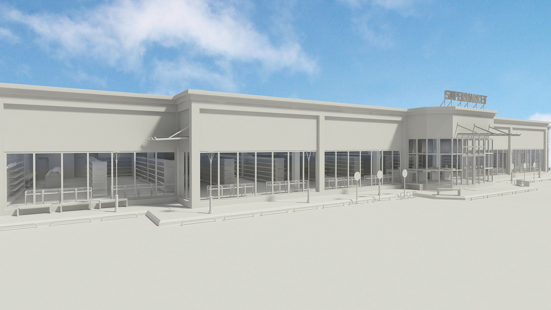 3D Supermarket Building Full- No Textures Model - TurboSquid 1970214