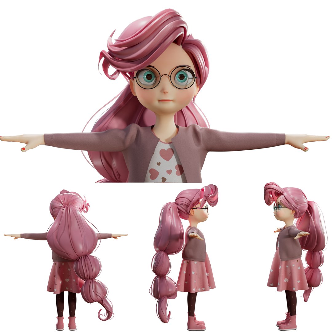 3D Cute Girl Cartoon Model - TurboSquid 2205346