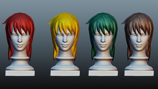 modelo 3d Female hair low poly 4 color - TurboSquid 2075571
